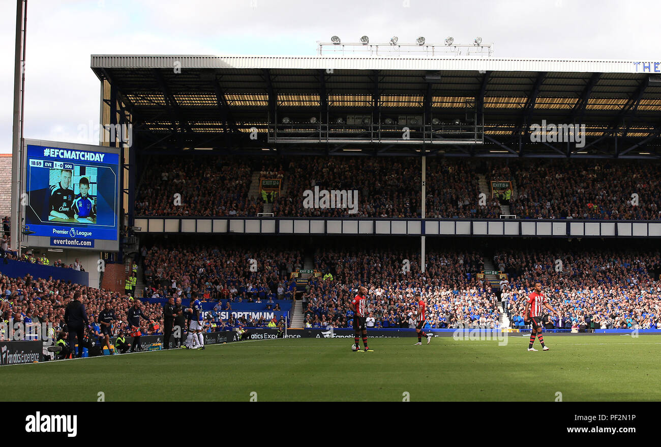 A tribute to Everton fan Jack Riding is displayed on the big screen ...