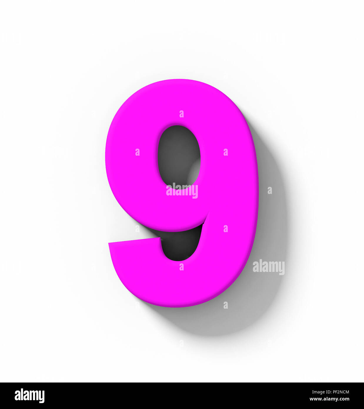 number 9 3D purple isolated on white with shadow - orthogonal ...