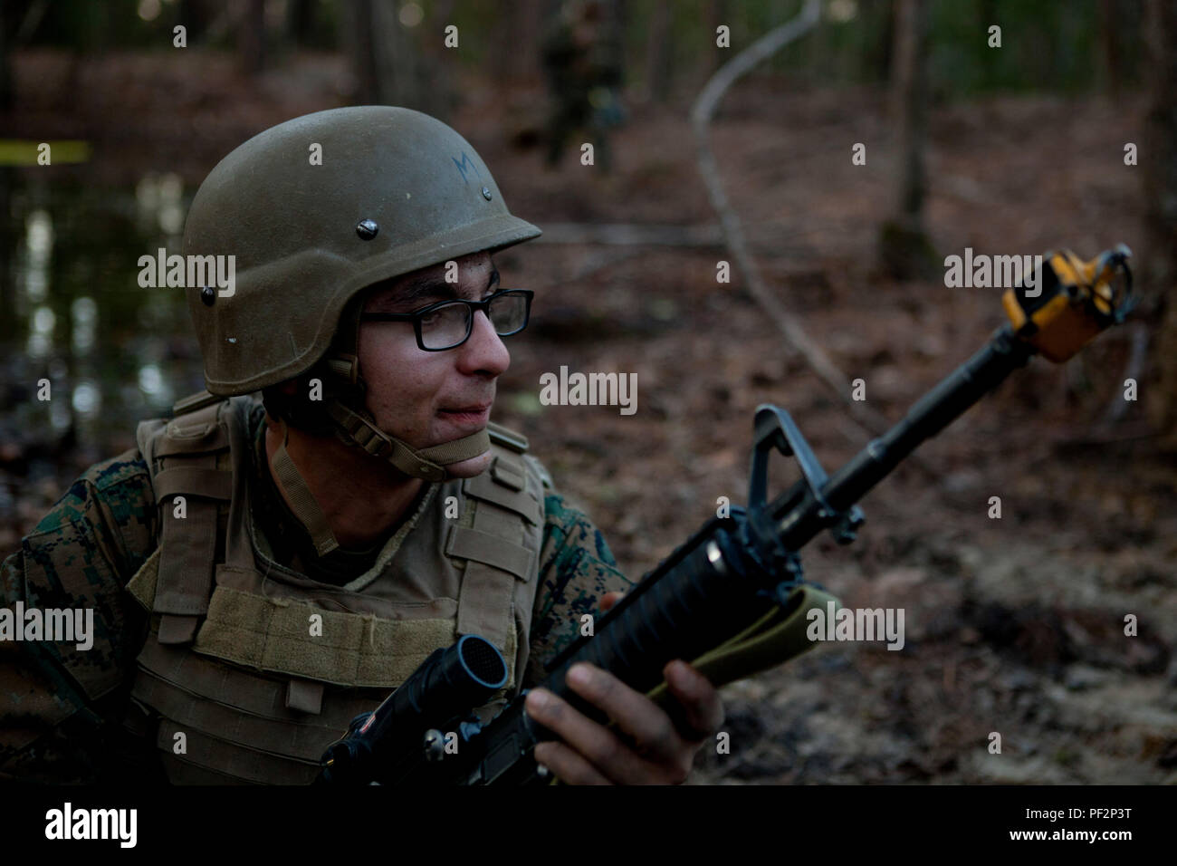 A U.S. Navy Corpsman assigned to Field Medical Training Battalion East ...