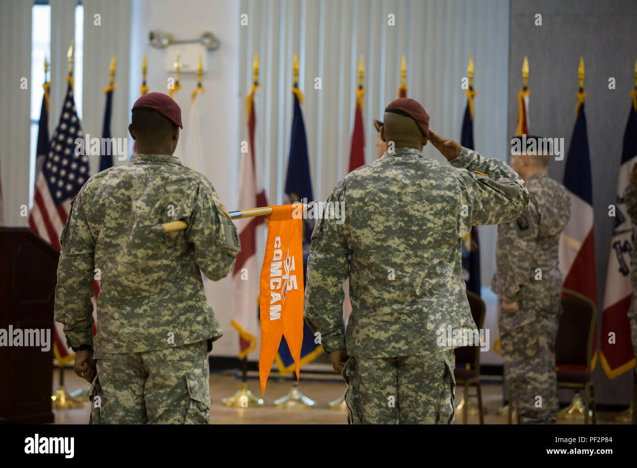 U.S. Army Sgt. Sha'quille Stokes and 1st Sgt. Endesha Johnson, both assigned to 55th Signal ...