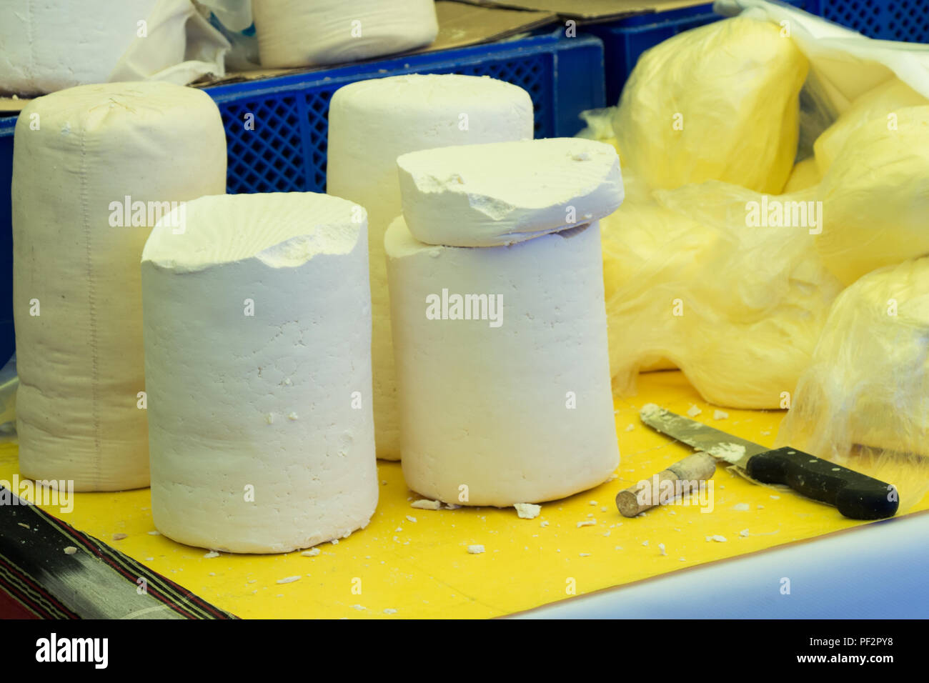 Traditional Turkish style cheese for sale in view Stock Photo - Alamy
