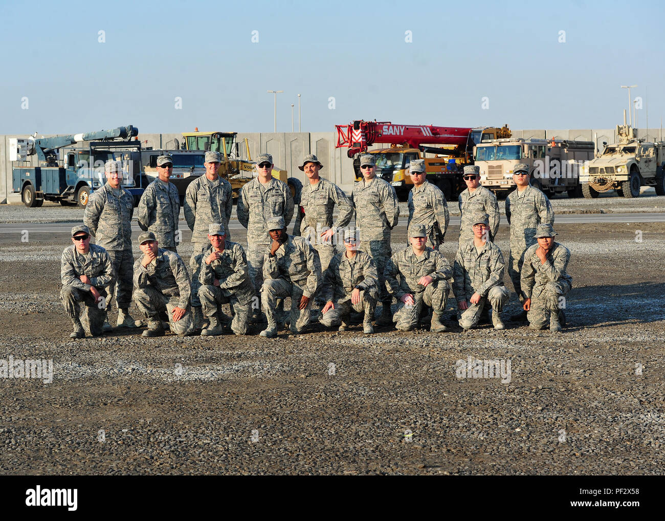 Airmen from the 184th Civil Engineer Squadron pose for a group photo ...