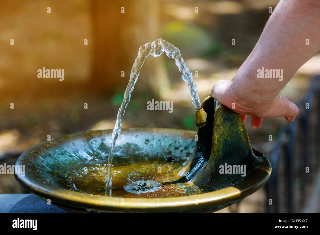 Water streaming from drinking fountain in natural water Stock Photo - Alamy