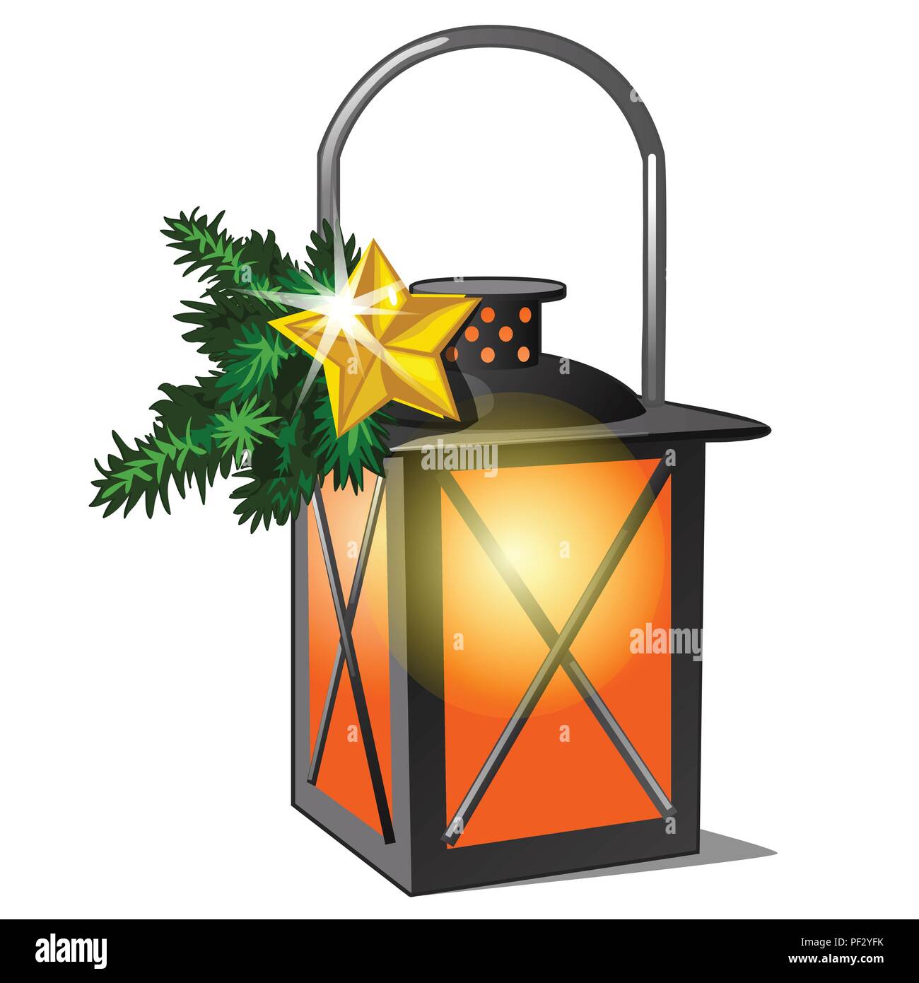 The lantern with candle and twigs of spruce and golden star. Sketch for ...