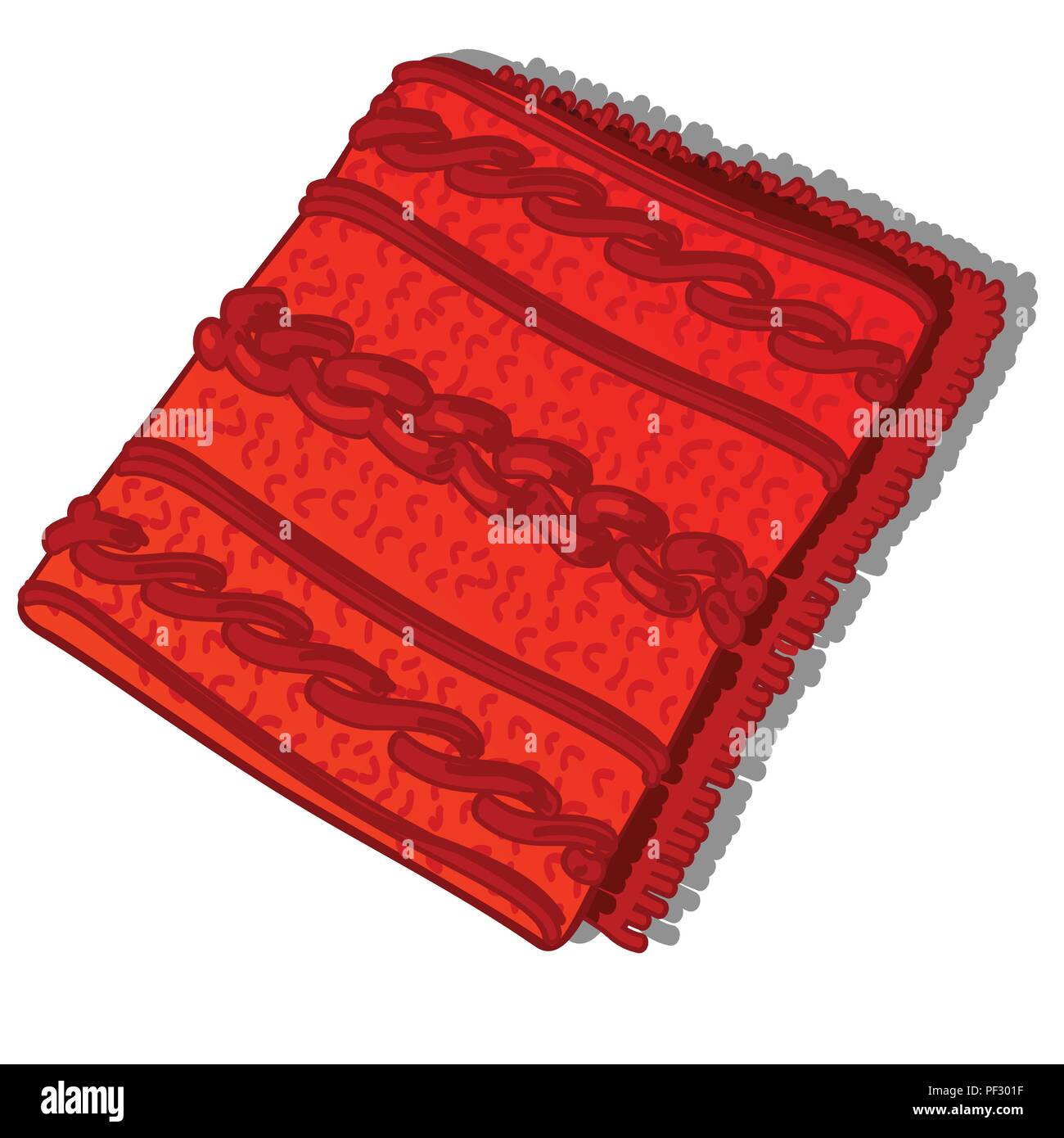 A fragment of a patterned red knitted woolen fabric isolated on white ...