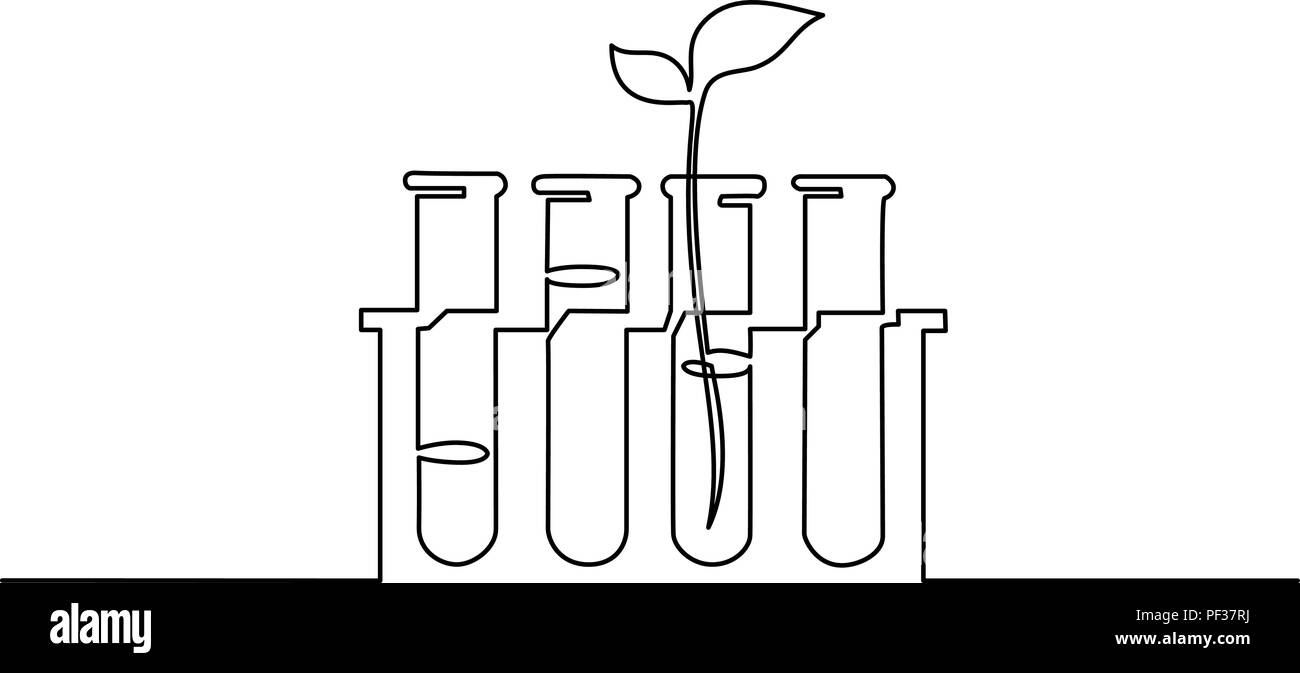 Continuous one line drawing. Chemical lab retorts with sprout plant ...