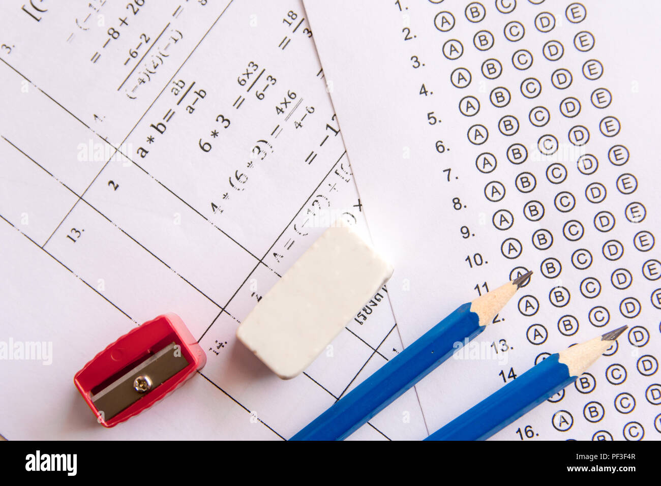 Pencil, Sharpener and eraser on answer sheets or Standardized test form ...