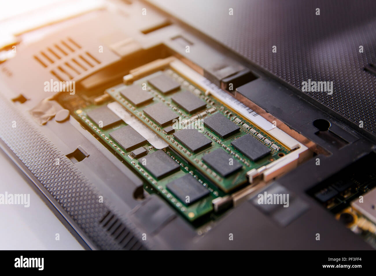 Close up RAM stick on Socket laptop Stock Photo - Alamy