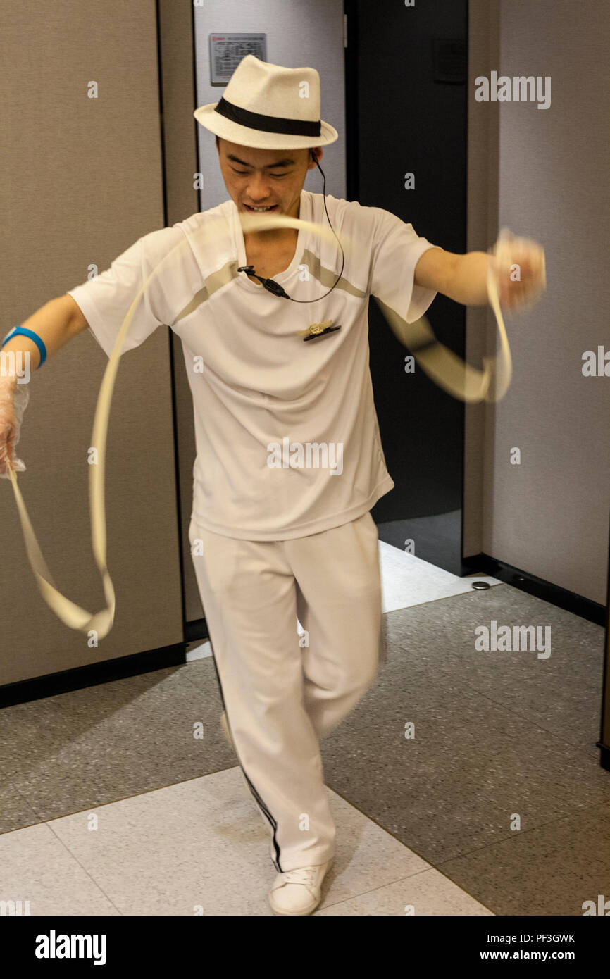 Nanjing, Jiangsu, China. "Noodle Dancing" Demonstration, Haidilao ...