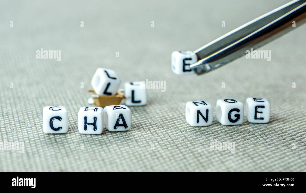 White cubes with word challenge creating new word change, personal ...