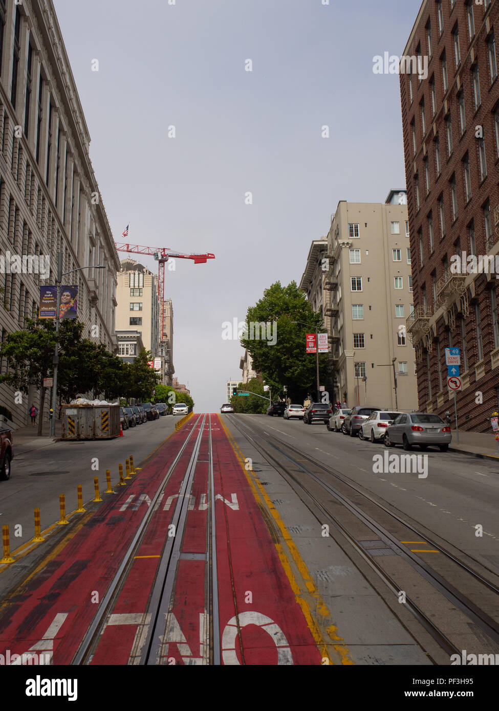 Cable Car Tracks Up A Street In San Francisco Stock Photo - Alamy