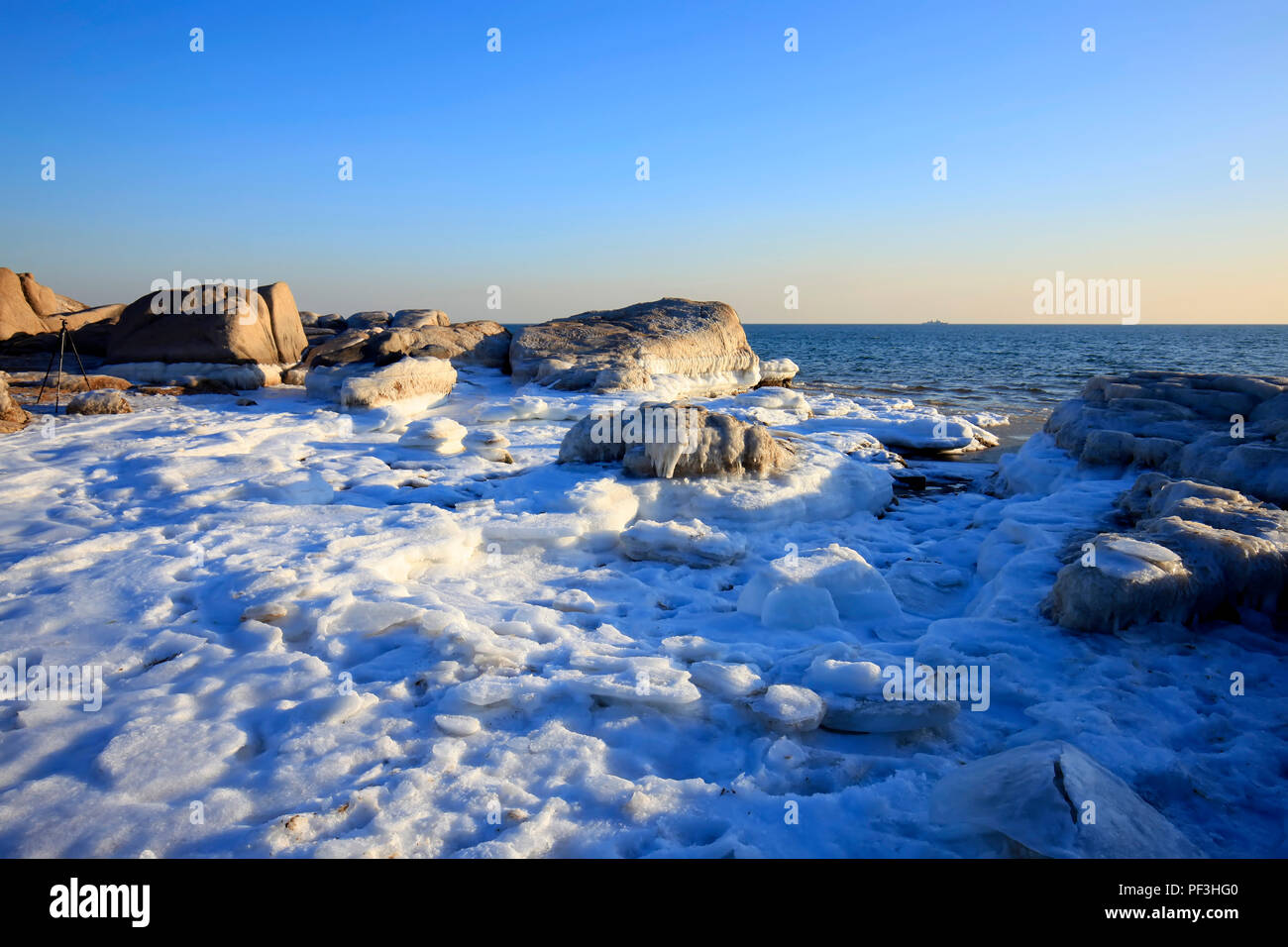Ice and snow are on the beach Stock Photo - Alamy