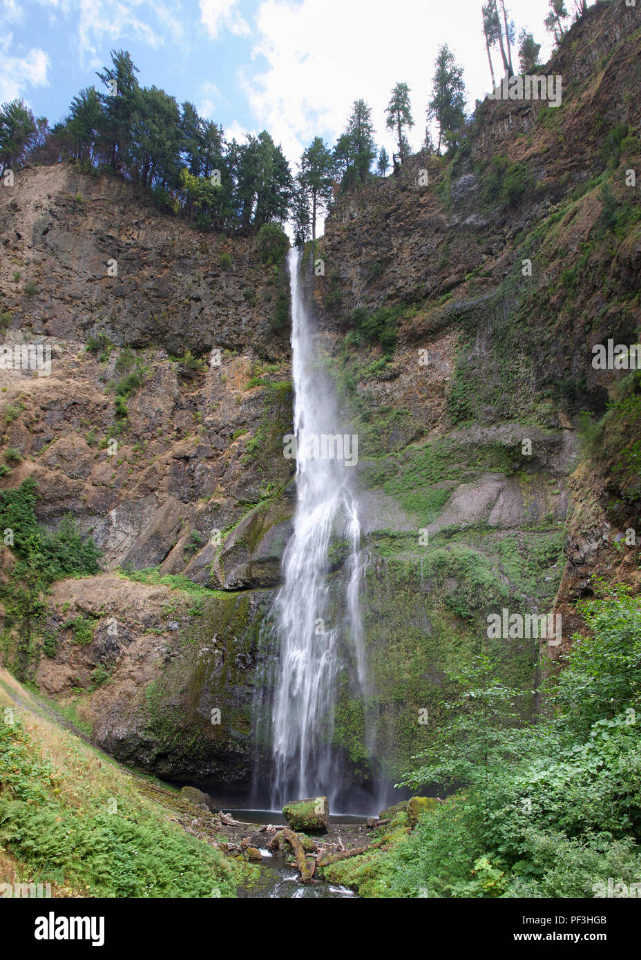 Vertical view of the upper level of Multnomah Falls. Multnomah Falls is ...