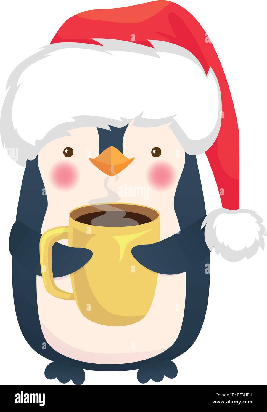 Penguin holding cup of coffee. Cute animal vector. Christmas ...