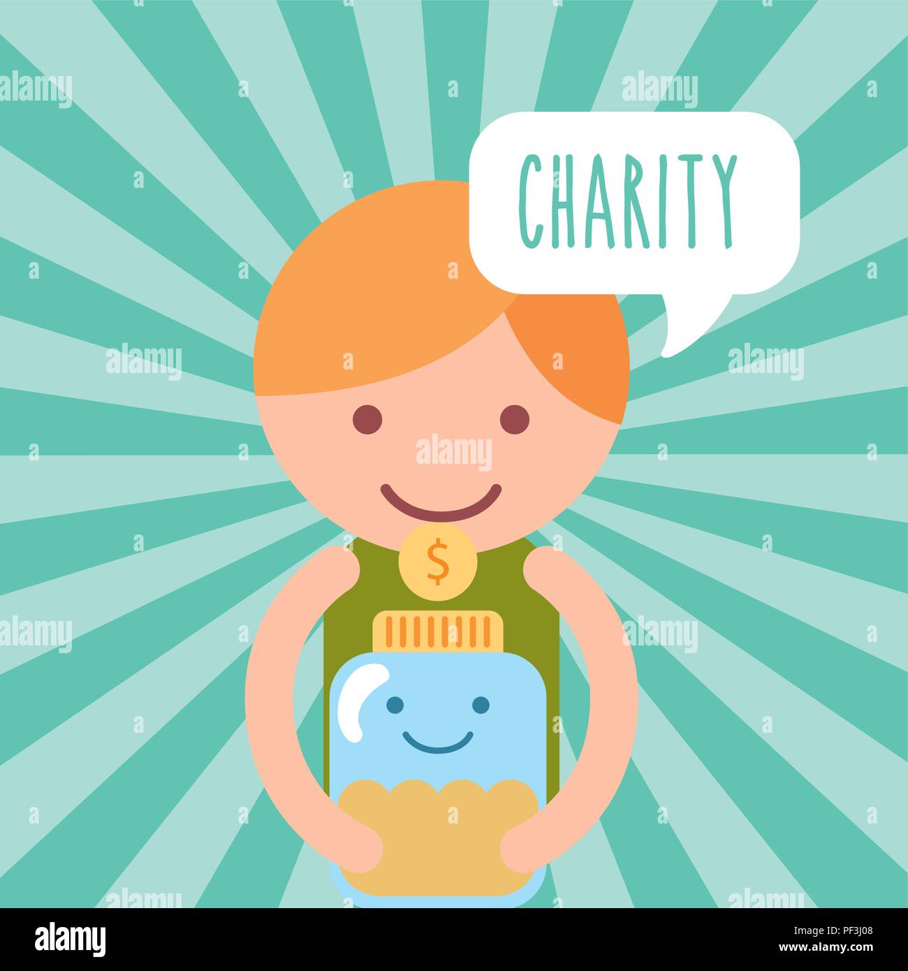 cute boy with jar container coins money donate charity Stock Vector ...