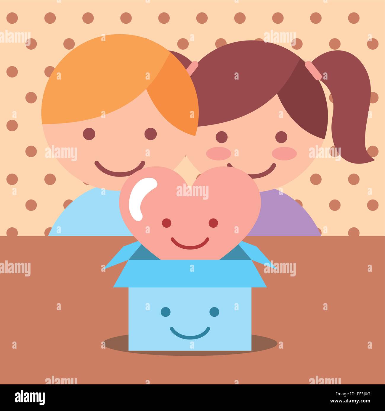 cute boy and girl heart love in box donate charity Stock Vector Image ...