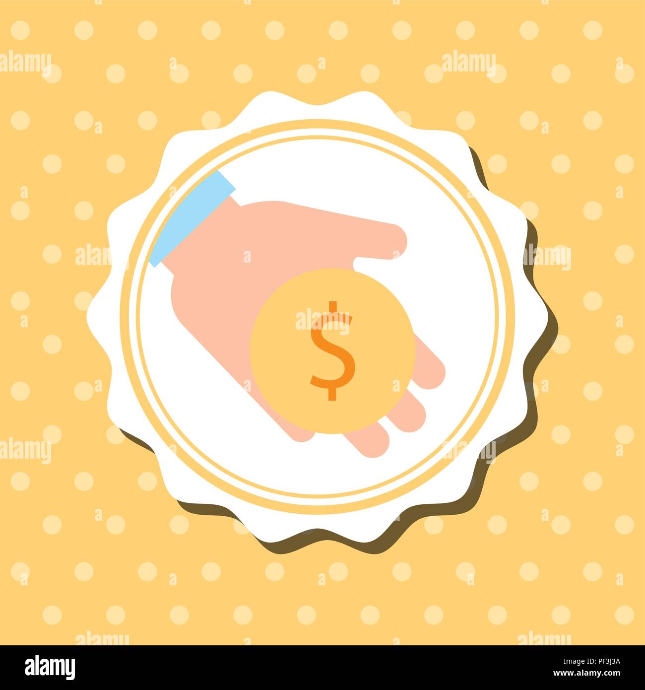 badge dots background hand holding coin money Stock Vector Image & Art ...