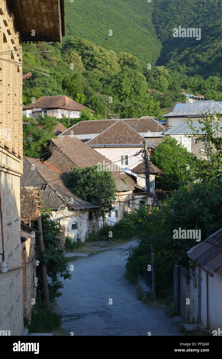 Traditional houses in Sheki's old town, northern Azerbaijan Stock Photo ...