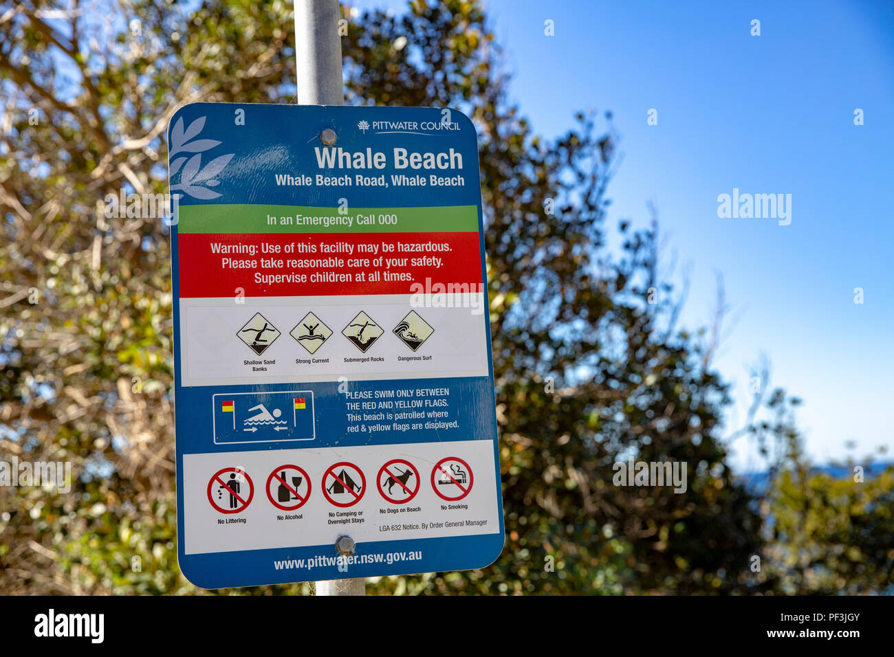 Sign at Whale beach on Sydney northern beaches,Australia Stock Photo ...