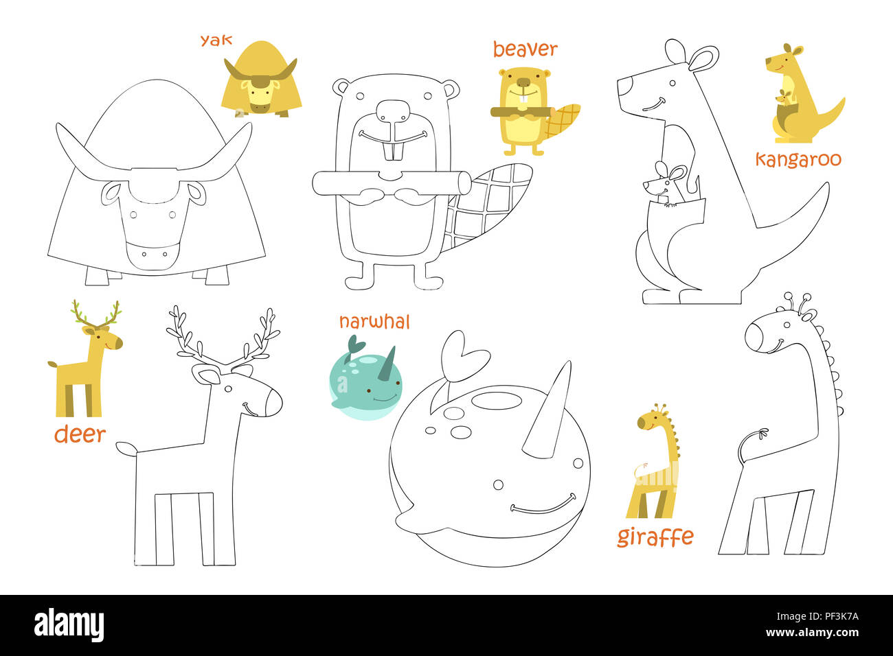 Kids coloring page. Coloring book with animal. Doodle illustration ...