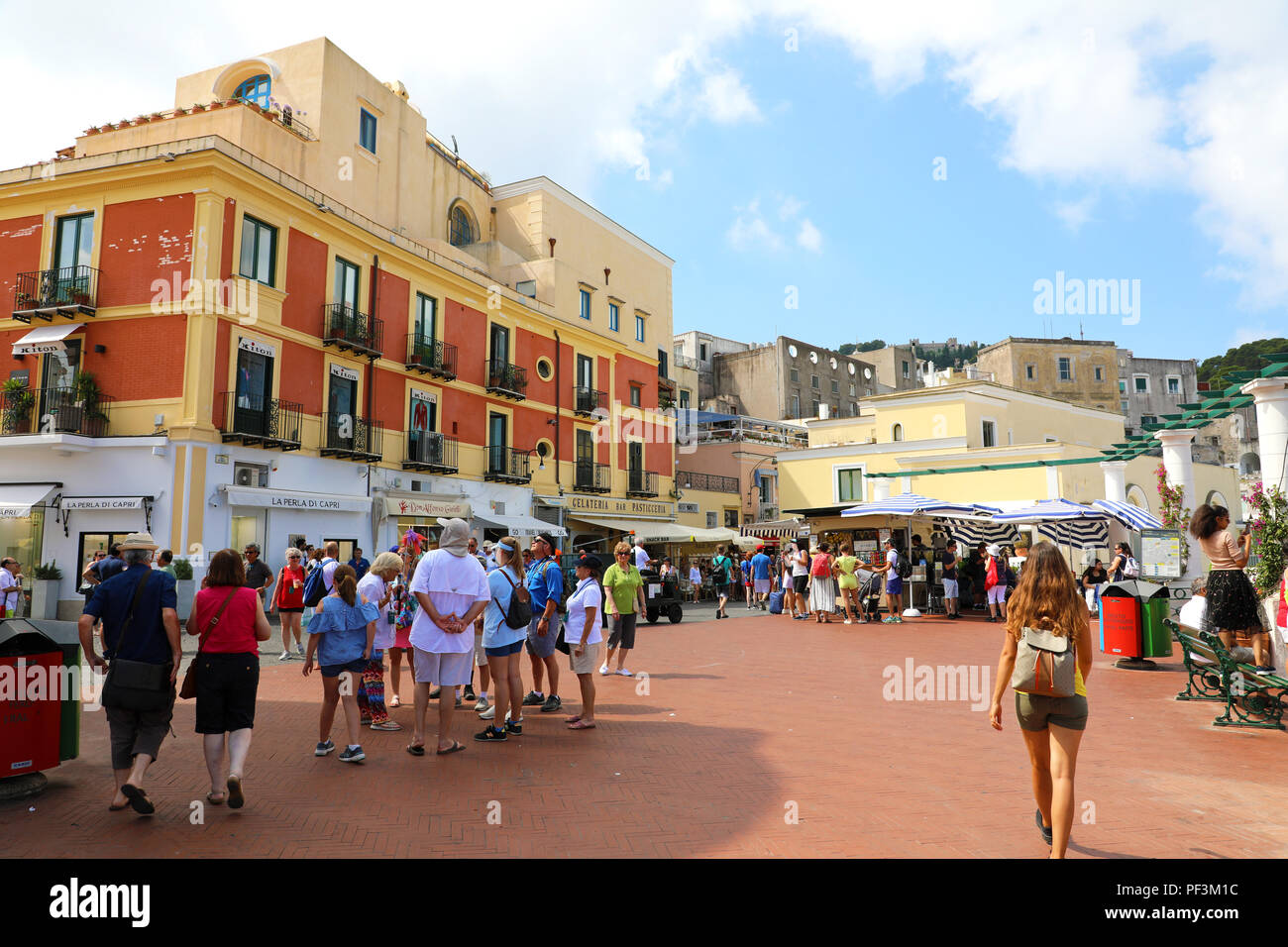 CAPRI, ITALY - JULY 2, 2018: view of Capri Piazzetta square with ...