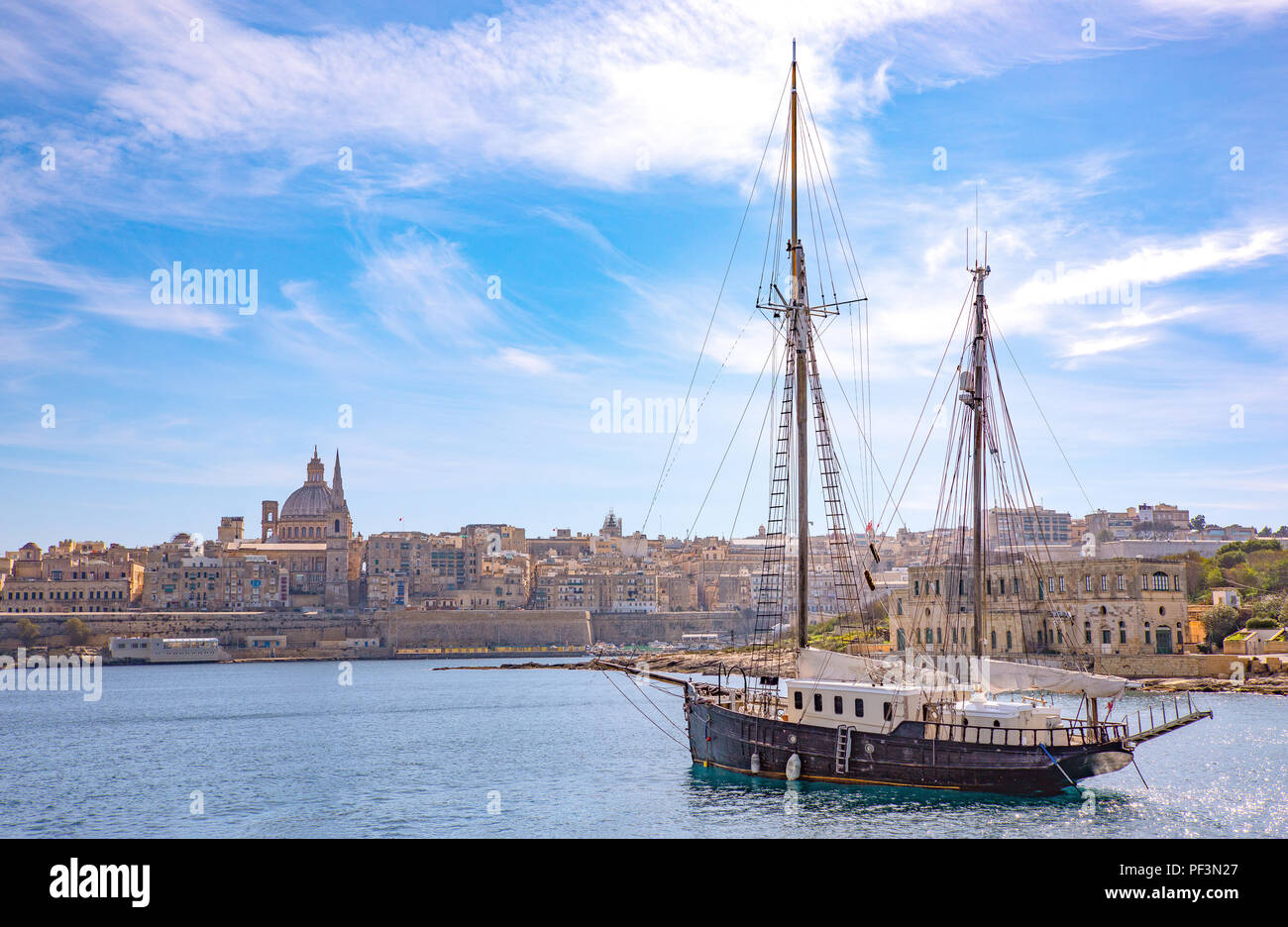 Malta, Valletta, the ancient architectures of the city seen from the ...