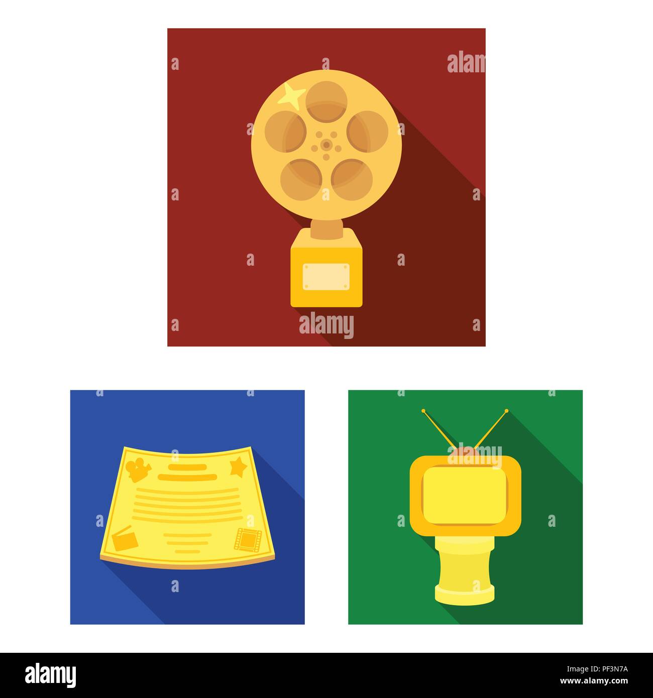 Film awards and prizes flat icons in set collection for design. The ...