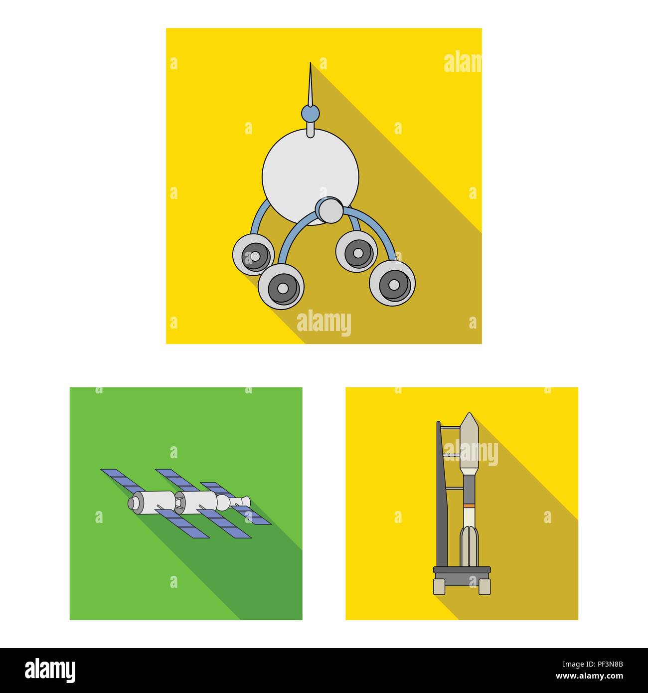 Space technology flat icons in set collection for design.Spacecraft and ...