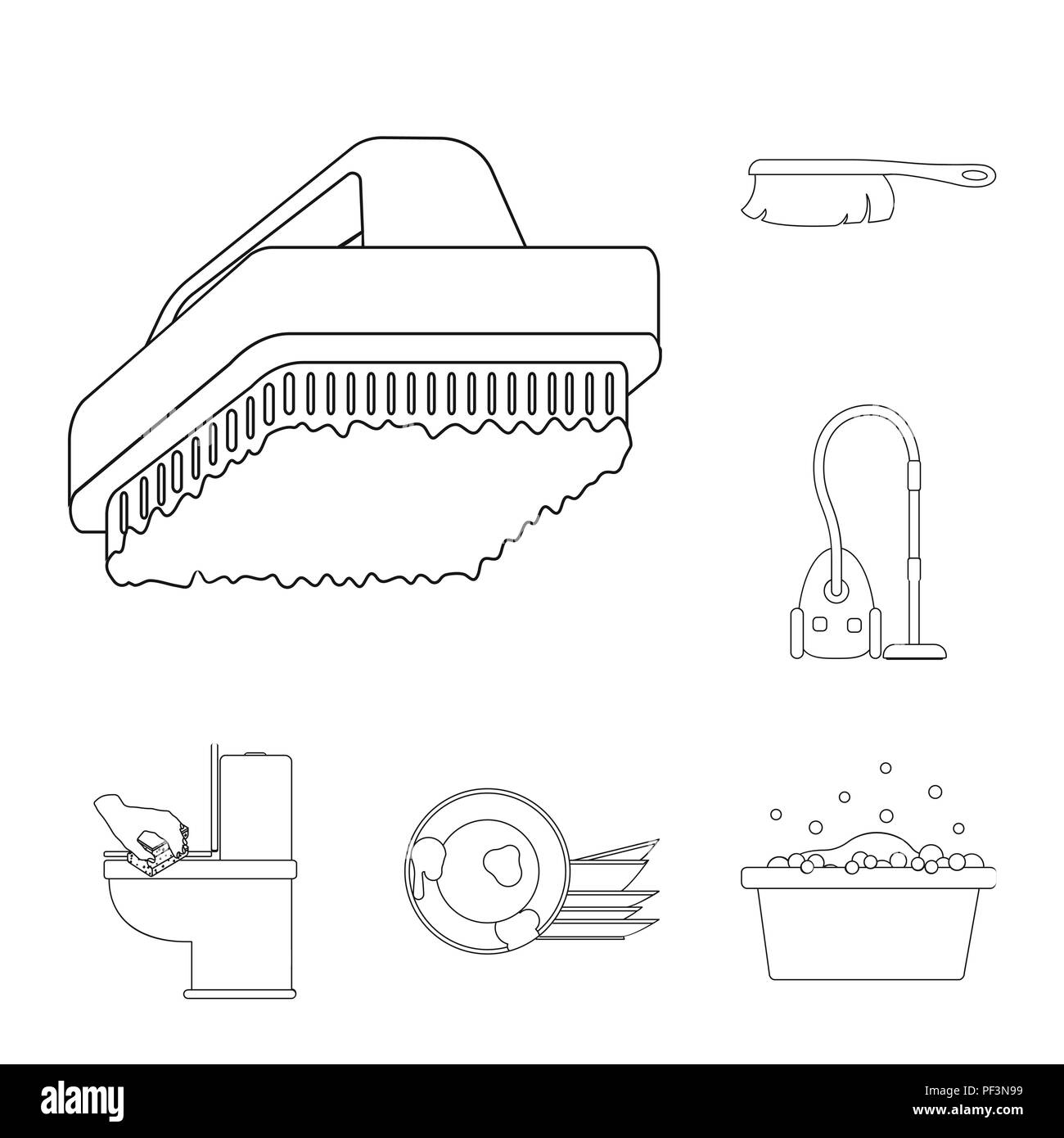 Cleaning and maid outline icons in set collection for design. Equipment ...