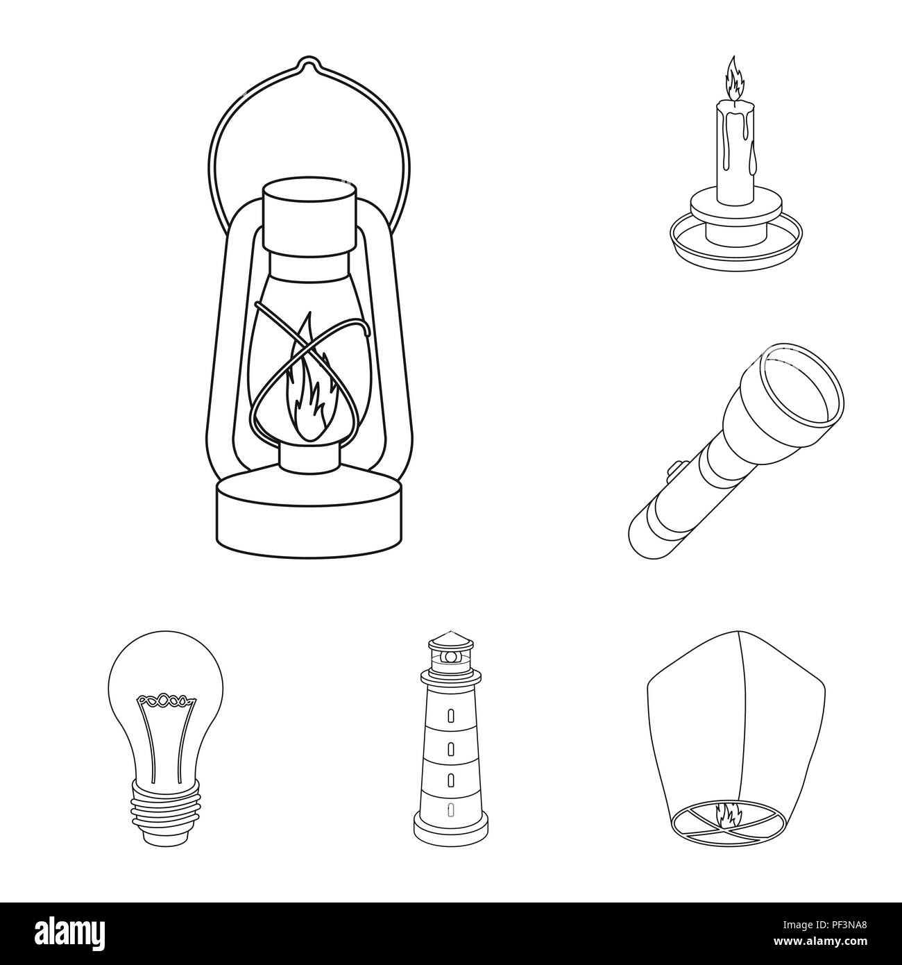 Light source outline icons in set collection for design. Light and ...