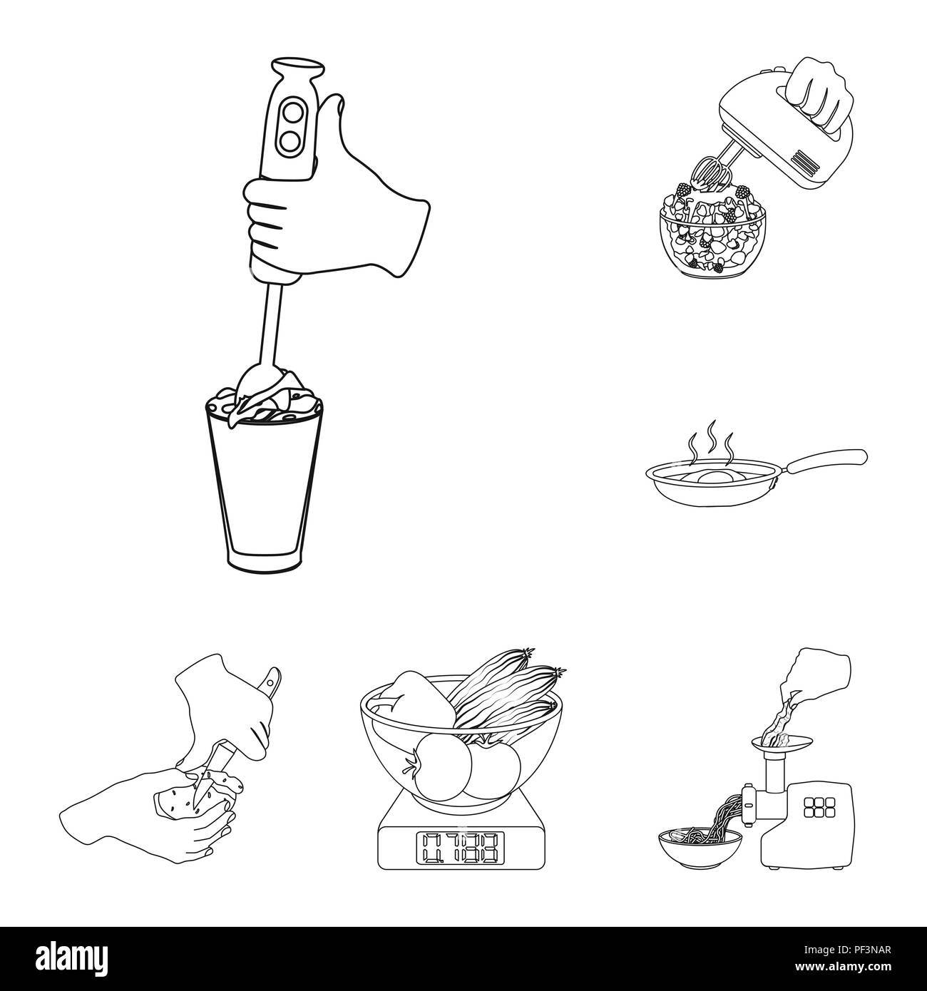 Cooking food outline icons in set collection for design. Kitchen ...