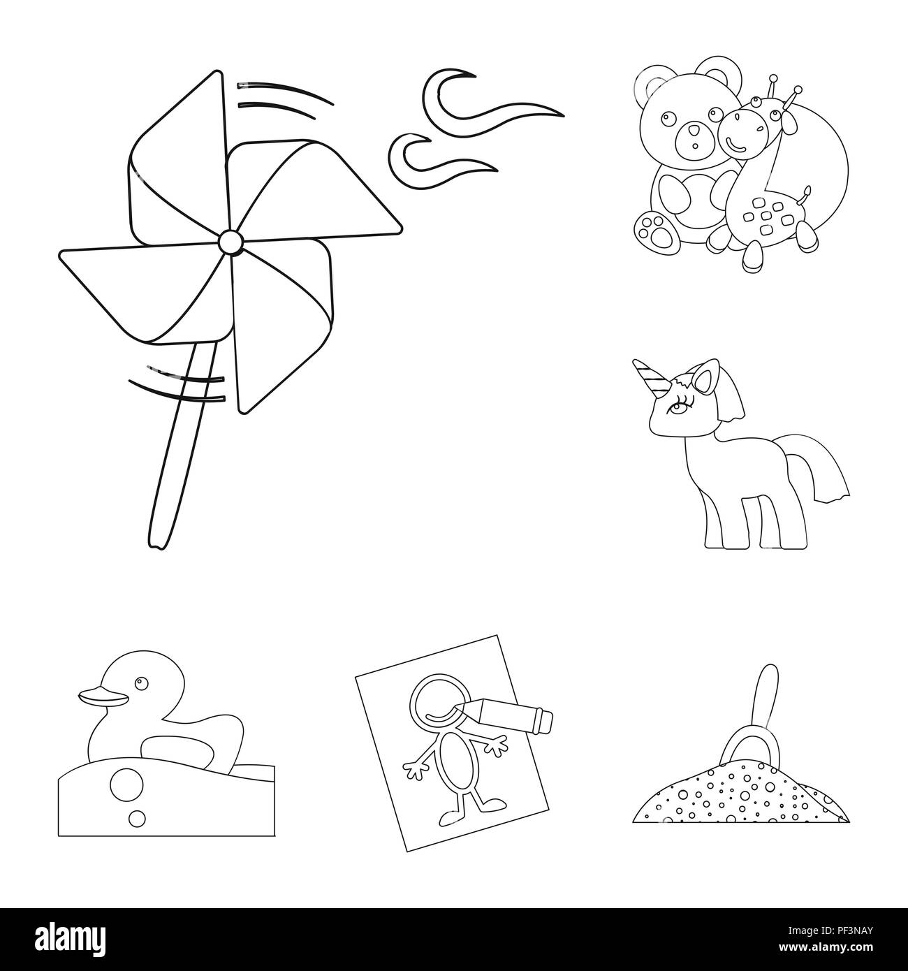 Children toy outline icons in set collection for design. Game and ...