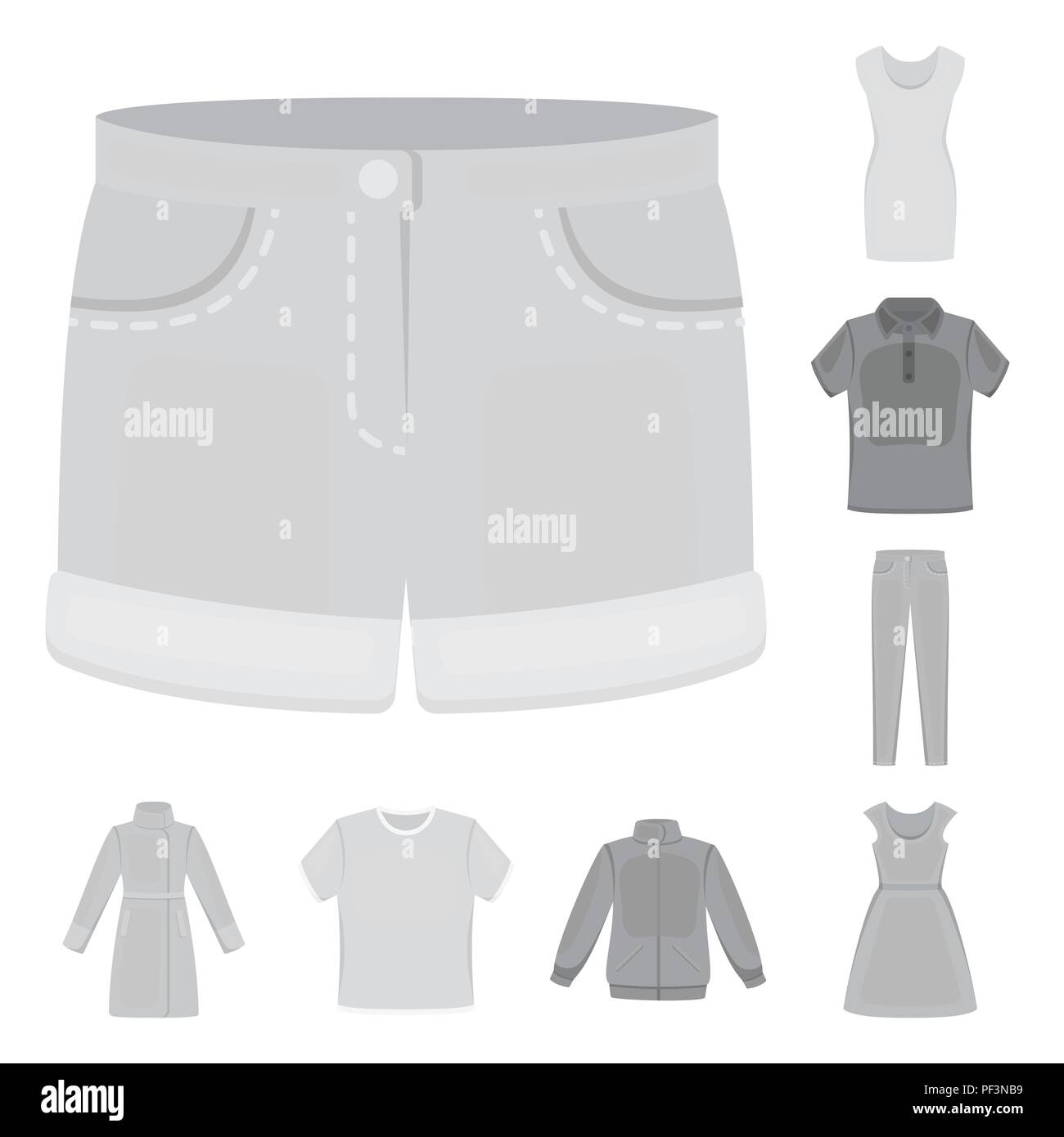 Different kinds of clothes monochrome icons in set collection for ...
