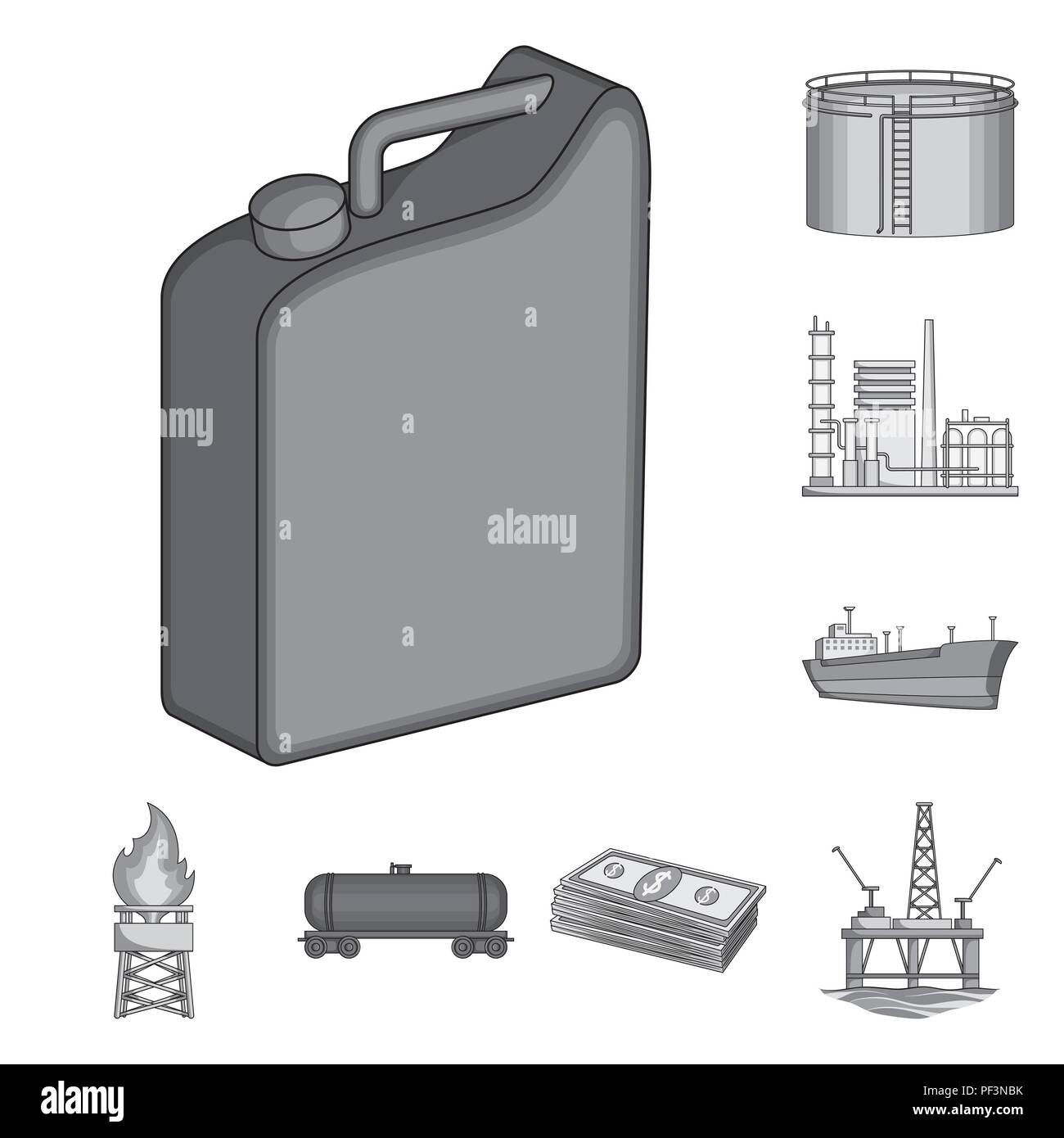 Oil industry monochrome icons in set collection for design. Equipment ...