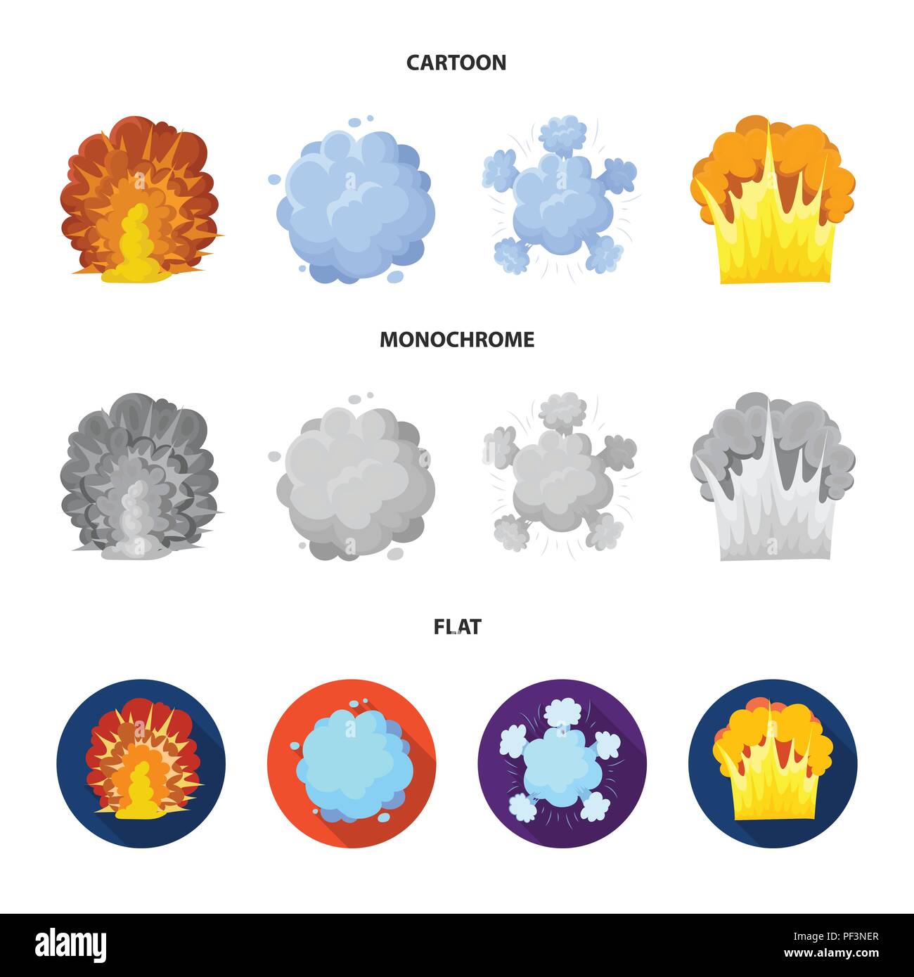 Flame, sparks, hydrogen fragments, atomic or gas explosion. Explosions ...