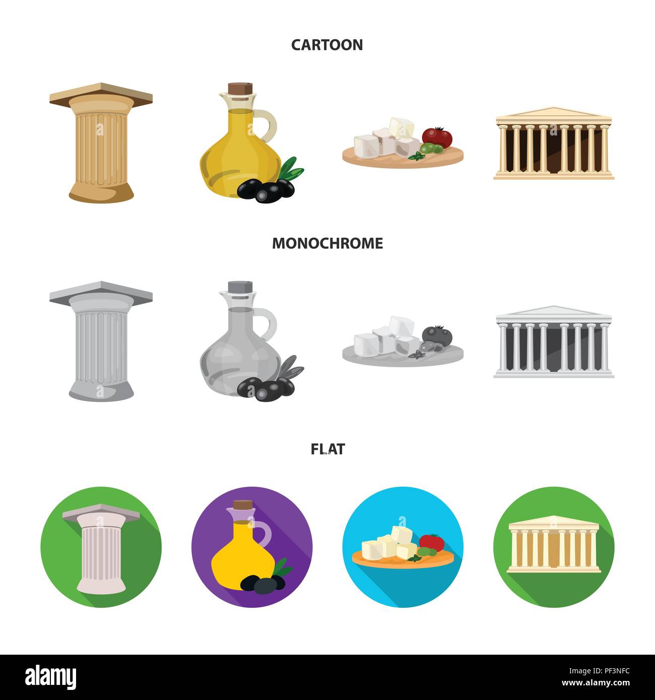 Greece, country, tradition, landmark .Greece set collection icons in ...
