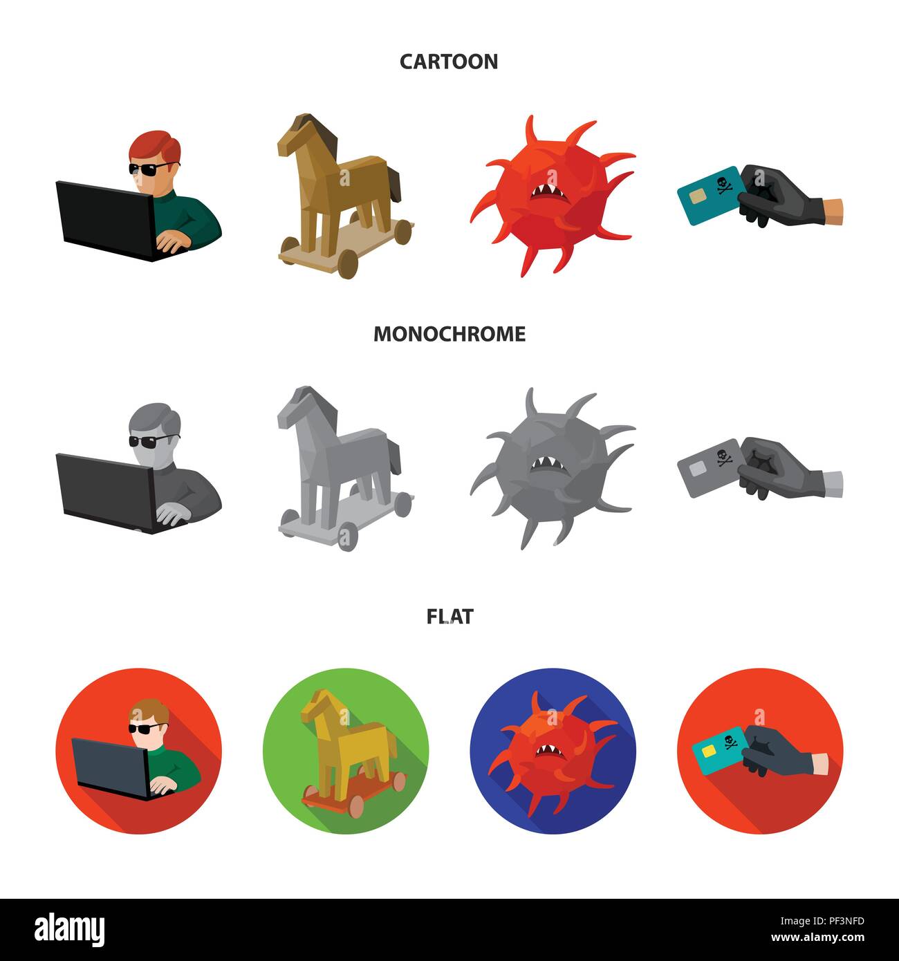 Hacker Hacking System Internet Hackers And Hacking Set Collection Icons In Cartoon Flat