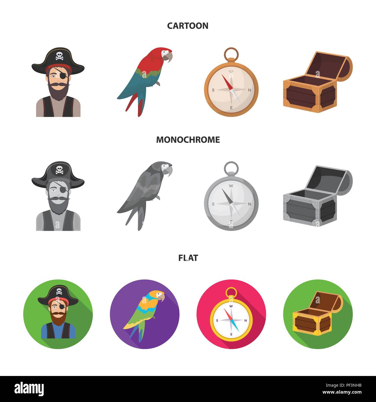 Pirate, bandit, hat, bandage .Pirates set collection icons in cartoon ...
