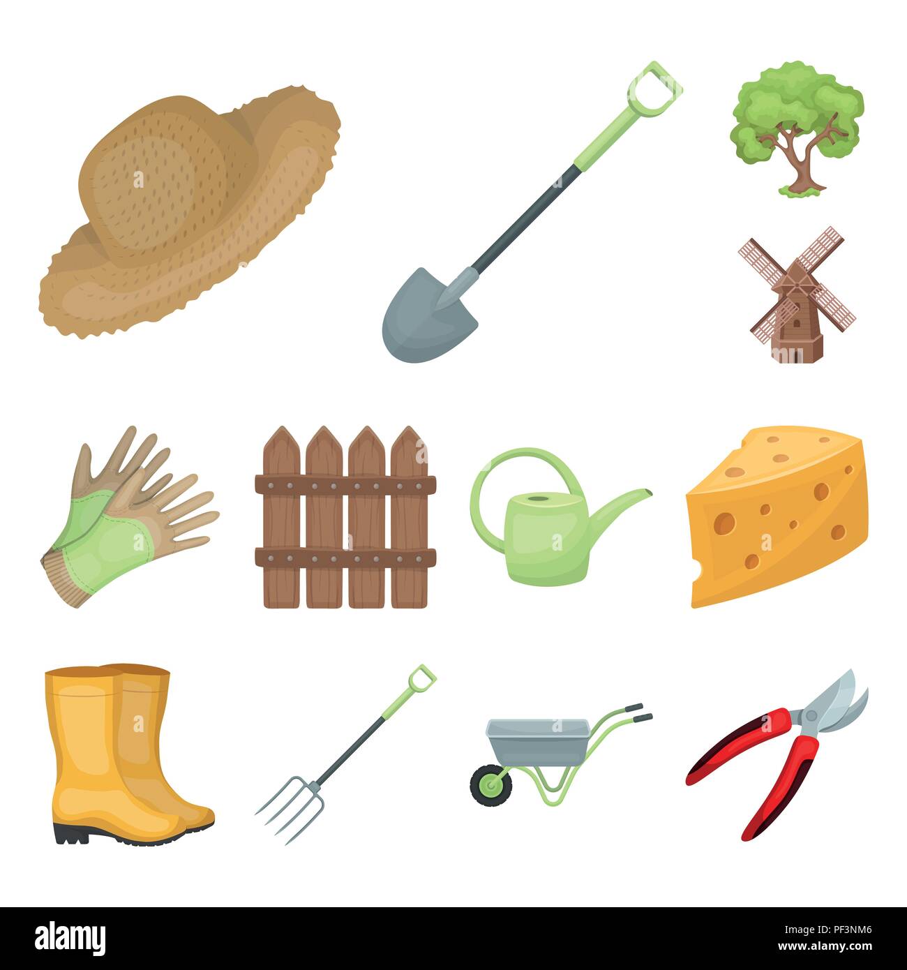 Farm and gardening cartoon icons in set collection for design. Farm and ...