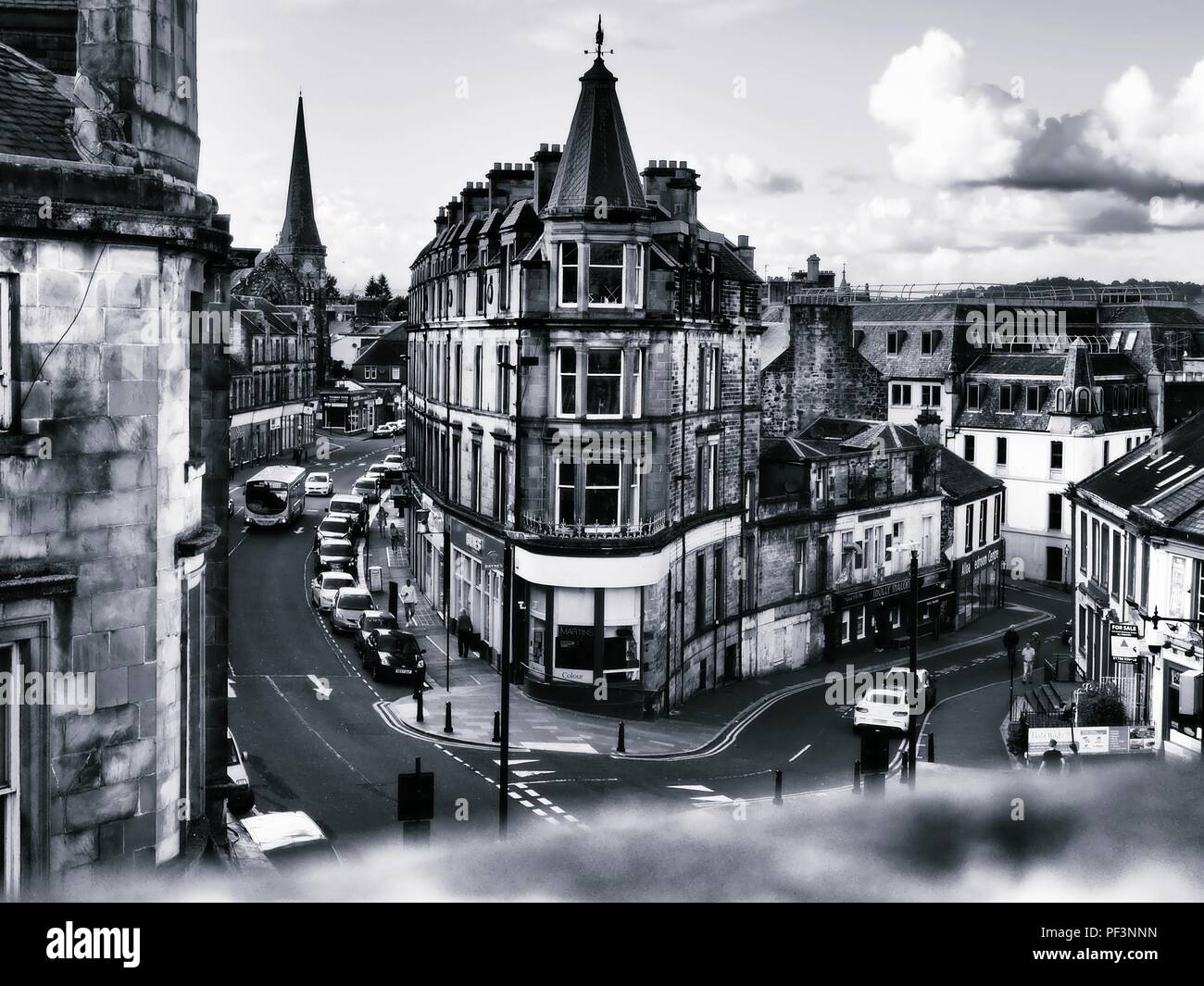 View of Stirling Scotland street from window. Black and white Stock ...