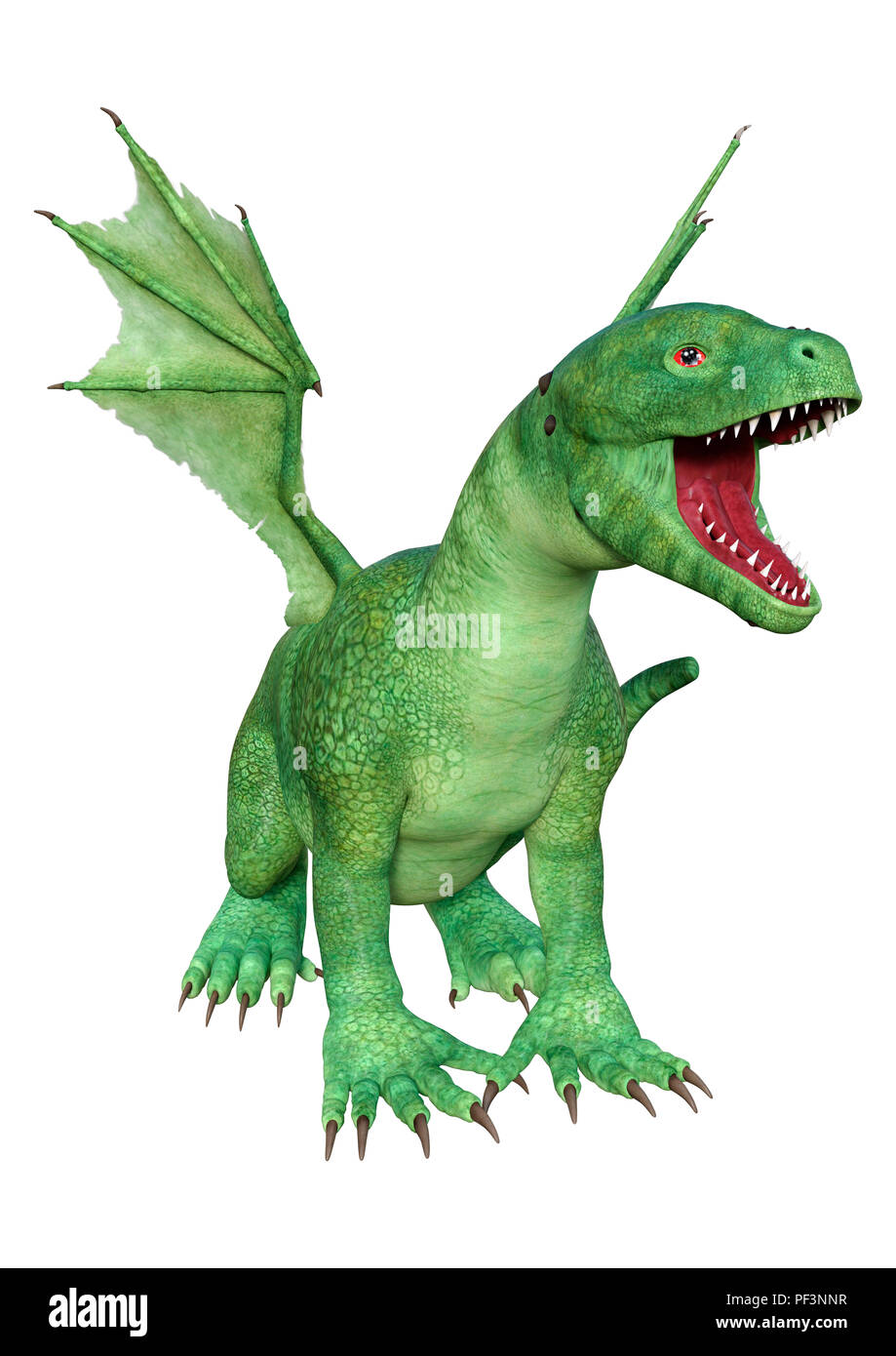 3D rendering of a green fantasy hatchling dragon isolated on white ...