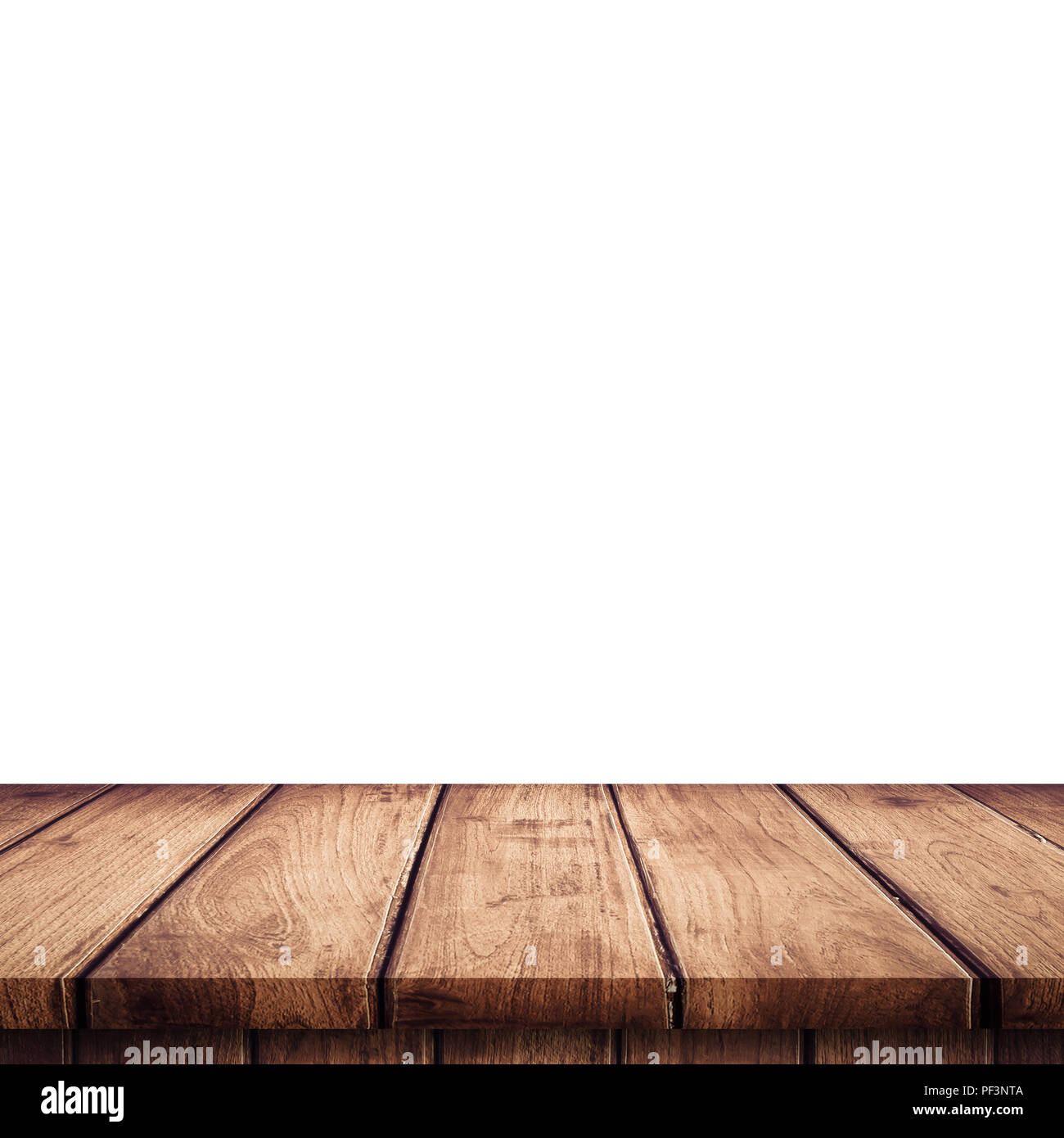 Empty wooden table top on isolated white, Template mock up for display ...