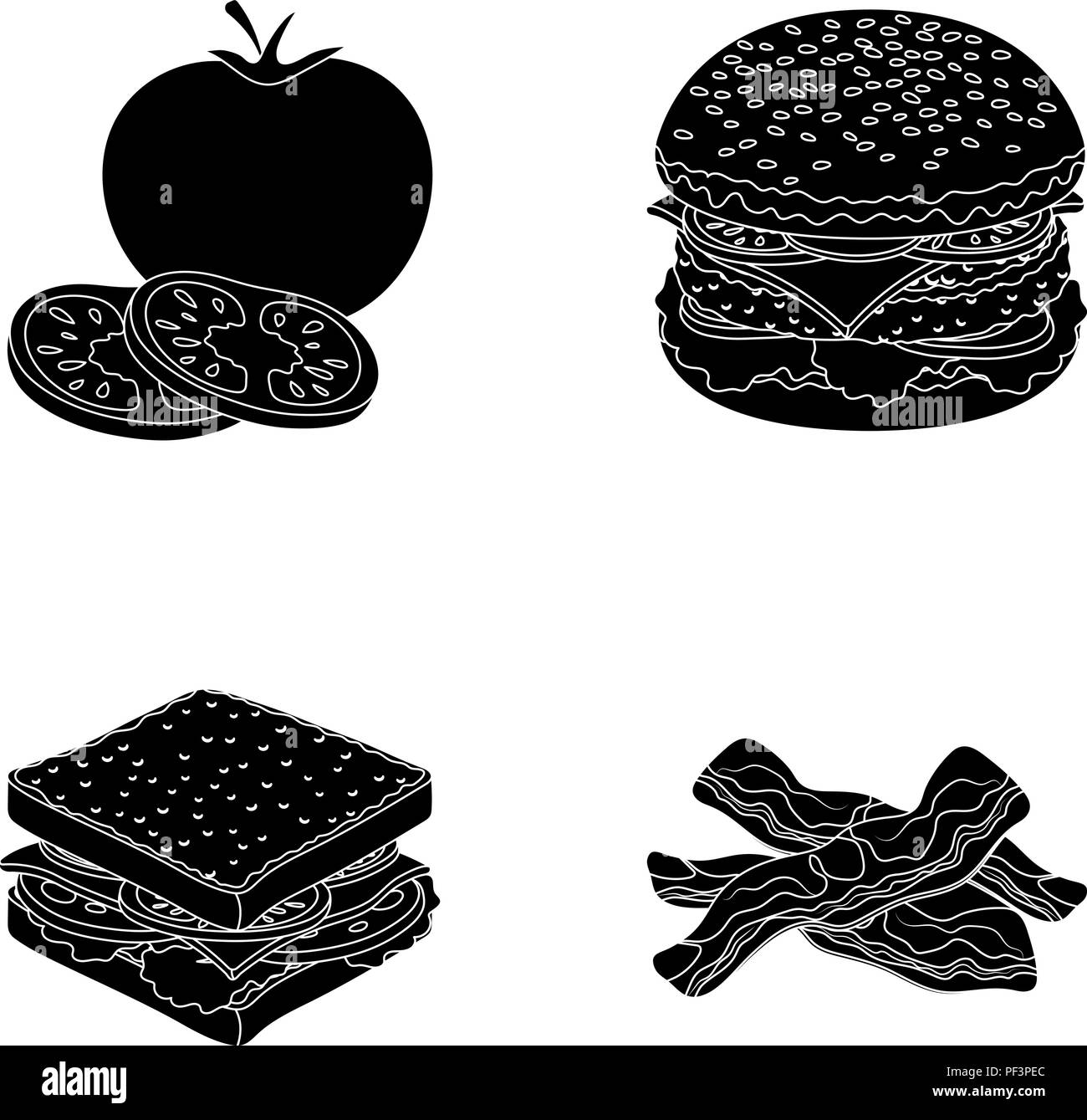 Burger and ingredients black icons in set collection for design. Burger ...
