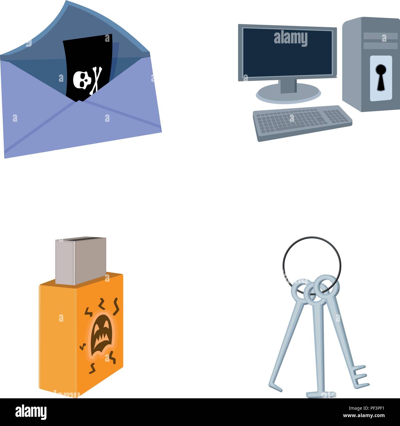 Virus Monitor Display Screen Hackers And Hacking Set Collection Icons In Cartoon Style