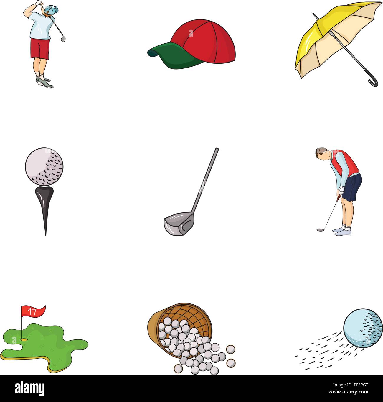 Golf club set icons in cartoon design. Big collection of golf club ...