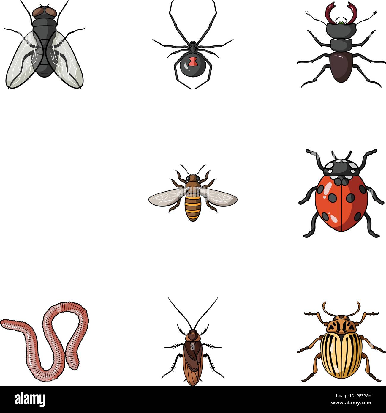 Insects set icons in cartoon design. Big collection of insects vector ...