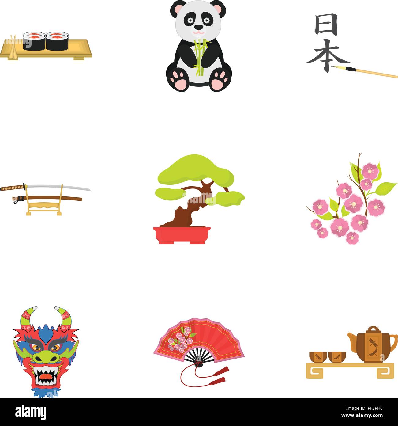 Japan set icons in cartoon style. Big collection of Japan vector symbol ...