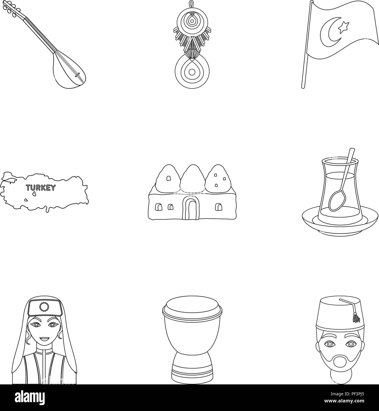 Turkey set icons in outline style. Big collection of Turkey vector ...