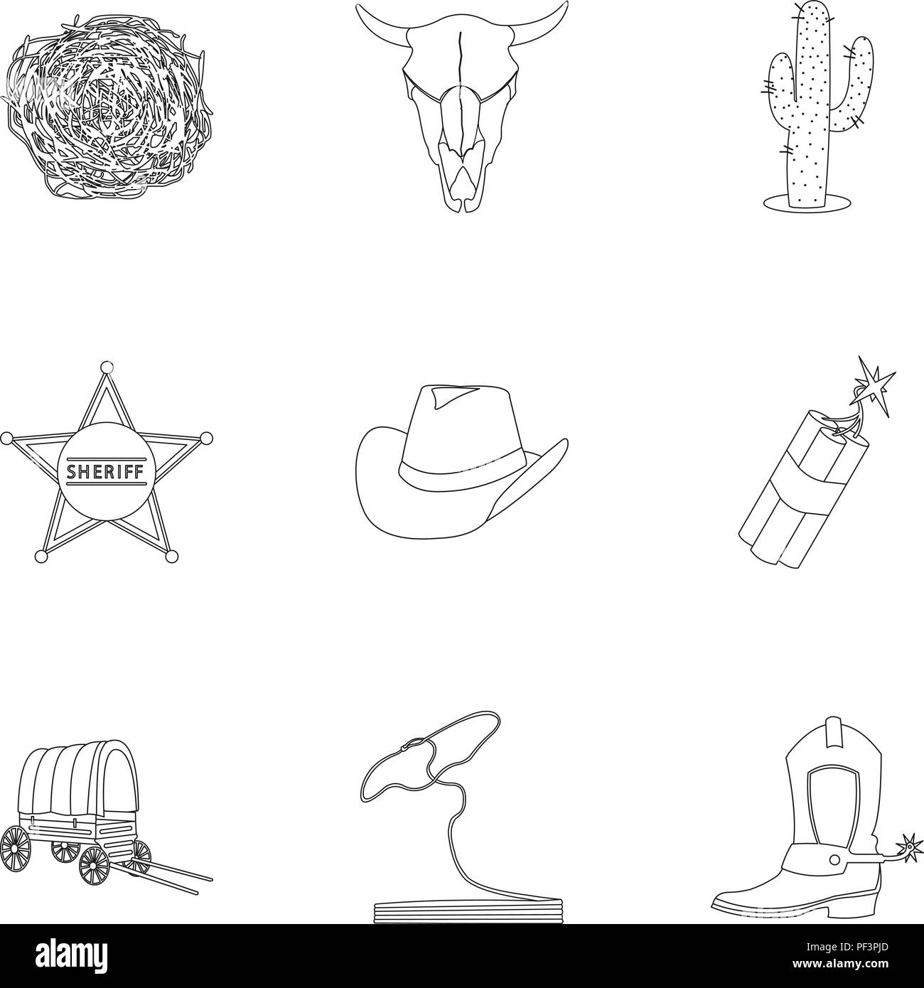 Wild west set icons in outline style. Big collection of wild west ...