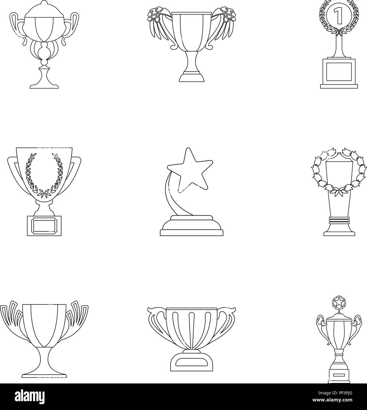 Winner cup set icons in outline style. Big collection of winner cup ...